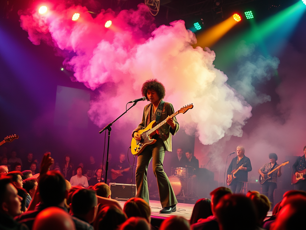 create-a-scene-reminiscent-of-woodstock-with-jimi-hendrix-on | The ...
